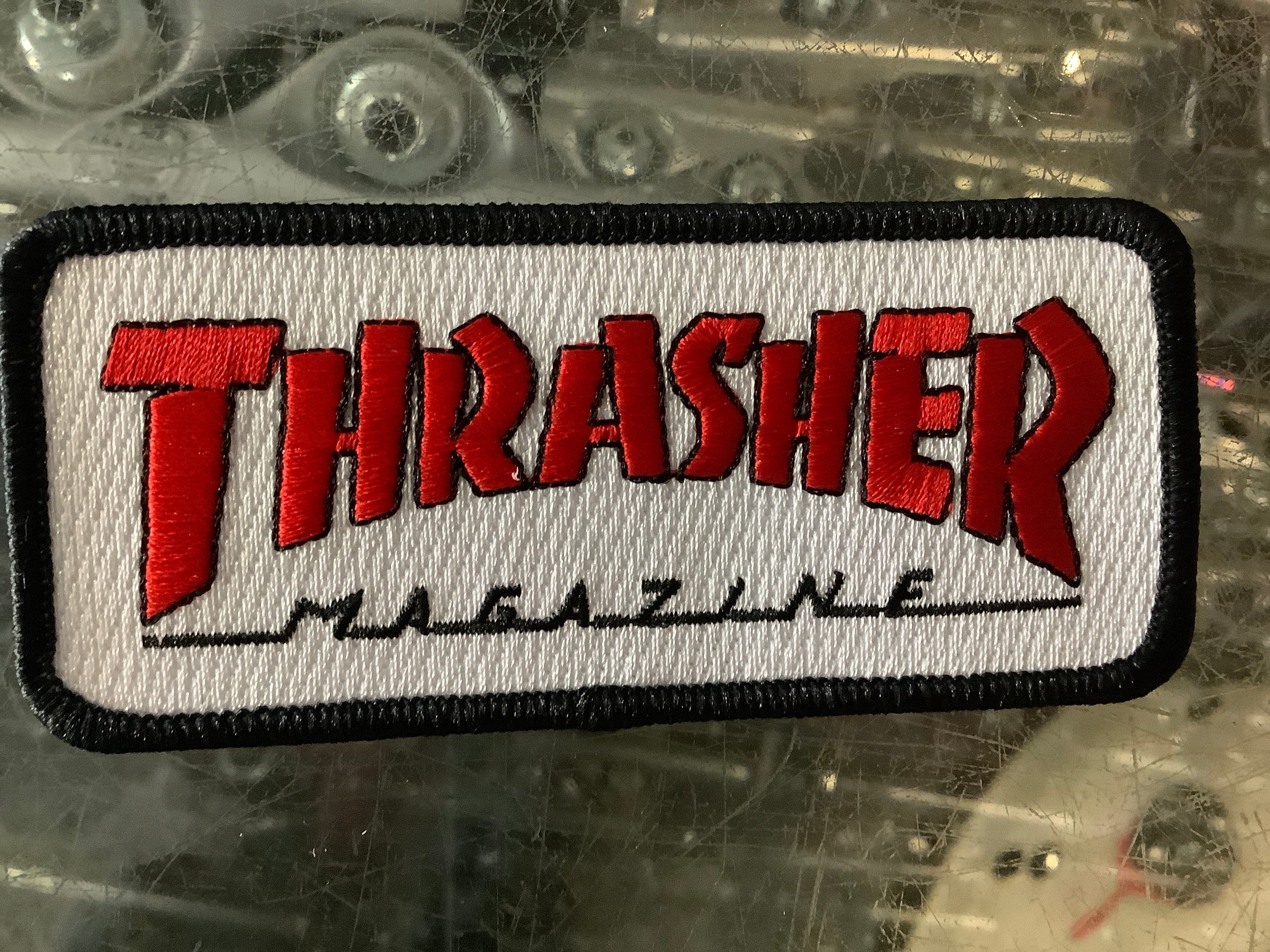 Thrasher logo patch 4” red white black – Daville Skate Shop